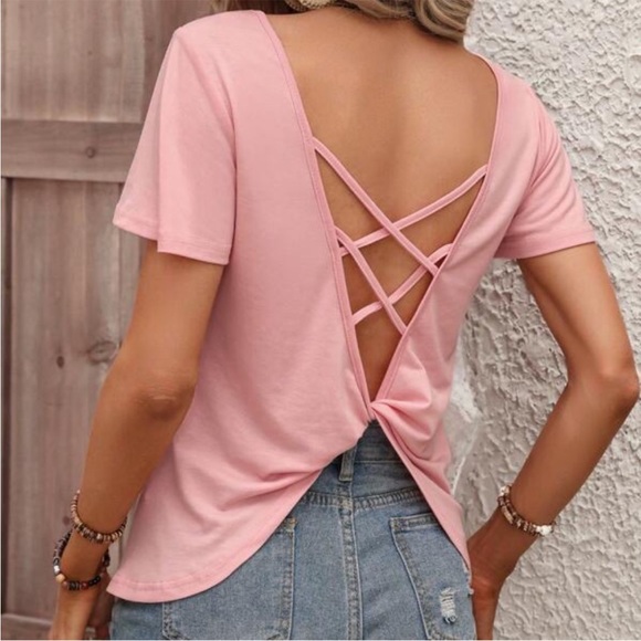 Couture Gypsy | Tops | Pink Solid Criss Cross Butterfly Sleeve Top S M ...